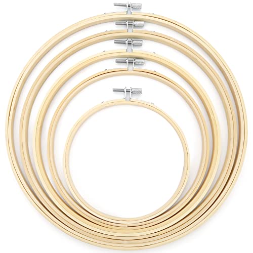 Aoibrloy 5 Pieces Embroidery Hoops Set, 5 Size Bamboo Cross Stitch Hoop 5 Inch to 10 Inch Circle Embroidery Ring for Embroidery, Cross Stitch, Sewing