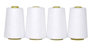 mandala crafts all purpose sewing thread spools – white serger thread cones 4 pack – 40s/2 24000 yds white polyester thread for overlock sewing machine quilting