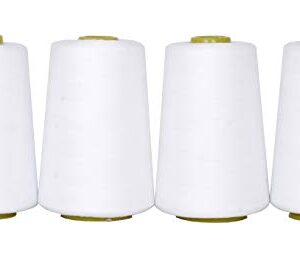 Mandala Crafts All Purpose Sewing Thread Spools - White Serger Thread Cones 4 Pack - 40S/2 24000 Yds White Polyester Thread for Overlock Sewing Machine Quilting