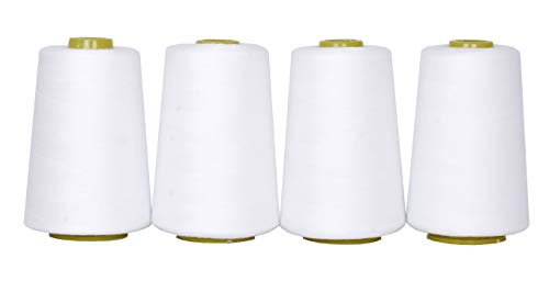 Mandala Crafts All Purpose Sewing Thread Spools - White Serger Thread Cones 4 Pack - 40S/2 24000 Yds White Polyester Thread for Overlock Sewing Machine Quilting