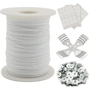 candle wick roll, rapuda 200 ft 24 ply braided wick spool, 2 pcs metal candle wick holders,100 pcs metal sustainer tabs, 60 pcs candle thread stickers for candle diy craft making