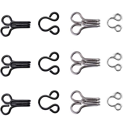 Willrain 60 Pairs Sewing Hooks and Eyes Closure for Bra Clothing Trousers Skirt DIY Craft,3 Sizes (Silver Black)