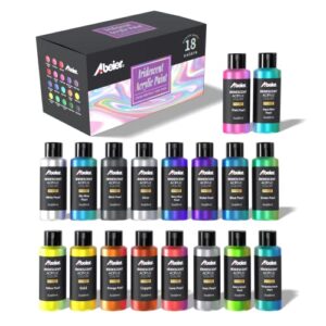 abeier iridescent acrylic paint, set of 18 chameleon colors, 2 oz/60ml bottles, color-shifting, non-toxic, high viscosity, blendable, paints on rocks crafts canvas wood, fabric, ceramic & stone