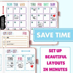 Easy to Use Stencil Set for Dotted Journals - Time Saving Planner Accessories/Supplies Kit Makes Creating Layouts Easy - Incl. Bullet Point Checklists, Daily/Weekly/Monthly Calendars