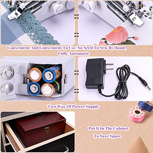 Handheld Sewing Machine, Hand held Sewing Device Heavy duty, Hand Sewing Machine Portable, Wooden Sewing Box with 153 Pcs Sewing Kit