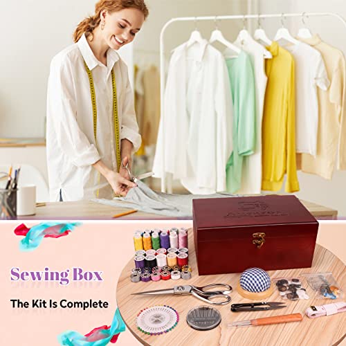 Handheld Sewing Machine, Hand held Sewing Device Heavy duty, Hand Sewing Machine Portable, Wooden Sewing Box with 153 Pcs Sewing Kit