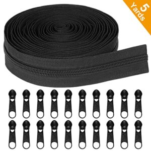 5Yards Bulk Zipper, #5 Zippers for Sewing, Black Nylon Coil Zipper by The Yards, Replacement Sewing Zipper with 20PCS Zipper Sliders for DIY Sewing Craft Bags by MiniRed (#5 Black)