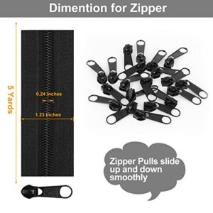 5Yards Bulk Zipper, #5 Zippers for Sewing, Black Nylon Coil Zipper by The Yards, Replacement Sewing Zipper with 20PCS Zipper Sliders for DIY Sewing Craft Bags by MiniRed (#5 Black)