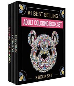 adult coloring books set – 3 coloring books for grownups – 120 unique animals, scenery & mandalas designs. coloring books for adults relaxation.