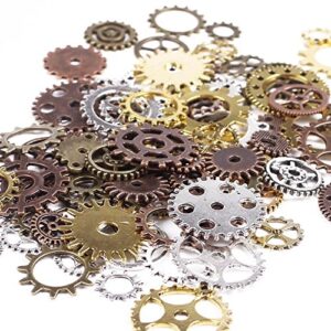 bihrtc 100 gram diy assorted color antique metal steampunk gears charms pendant clock watch wheel gear for crafting, jewelry making accessory