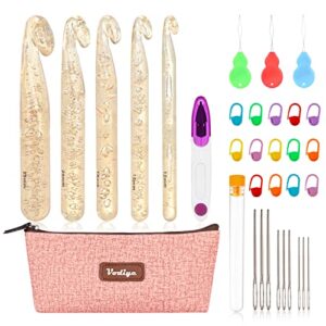 vodiye 32 pcs crochet hooks set, ergonomic 12mm-25mm large crochet hooks for chunky yarn, professional huge crochet needles and accessories for diy crafts, carpets, scarves