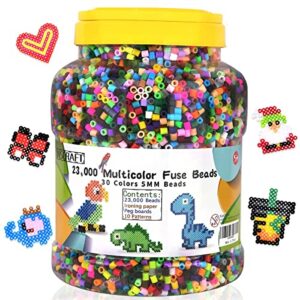 23,000 pcs fuse beads kit for kids crafts, 30 colors iron beads set with 3 pegboards, 5 ironing paper, 10 patterns, gifts for birthday christmas, multicolor 5mm melty beads bulk refill kit by inscraft