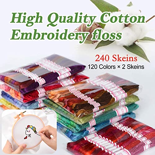 Embroidery Floss 240 skeins 100% Egyptian long-staple cotton Cross Stitch Threads -Friendship Bracelets String -Mercerized Crafts Floss total 1920M 8M/pc 24pcs/bag 10package