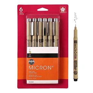 sakura pigma 50035 micron blister card ink pen set, black, 01 6ct