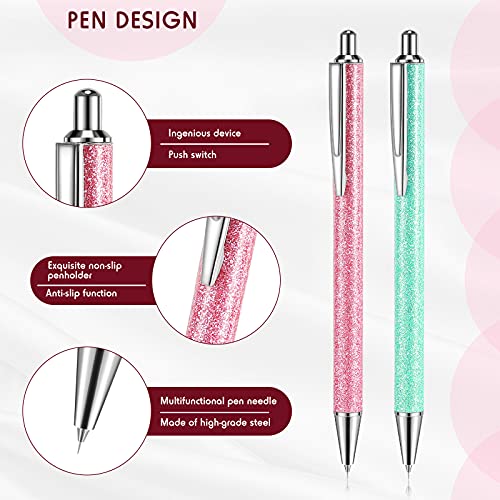 2 Pieces Weeding Pen Vinyl Pen Pin Weeding Tool Fine Point Weeding Tool Glitter Metal Vinyl Air Release or Car Puncturing Installation Retractable Craft Vinyl Tool for DIY (Green, Pink)