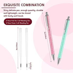 2 Pieces Weeding Pen Vinyl Pen Pin Weeding Tool Fine Point Weeding Tool Glitter Metal Vinyl Air Release or Car Puncturing Installation Retractable Craft Vinyl Tool for DIY (Green, Pink)