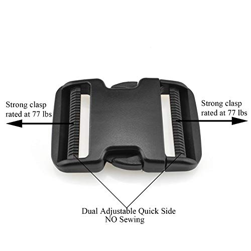 SGH Pro Extra Thick Military Grade Dual Adjustable Quick Side Release Buckles Clips Snaps 2" Wide 2 Pack No Sewing Heavy Duty Plastic Replacement for Nylon Strap Webbing Boat Cover Backpack Fanny Pack