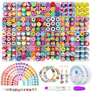 joicee 480pcs fruit flower polymer clay beads, 24 style cute smiley heart mushroom clay beads charms for jewelry necklace earring making, diy bracelet making kit accessories for women girls