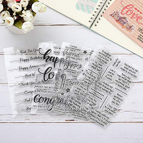 4 Sheets Words Clear Stamp Silicone Stamp Cards with Sentiments, Greeting Words Pattern for Thanksgiving Christmas Holiday Card Making and DIY Scrapbooking Journaling