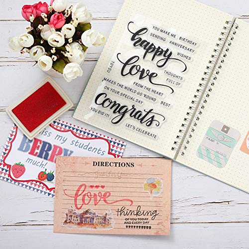 4 Sheets Words Clear Stamp Silicone Stamp Cards with Sentiments, Greeting Words Pattern for Thanksgiving Christmas Holiday Card Making and DIY Scrapbooking Journaling