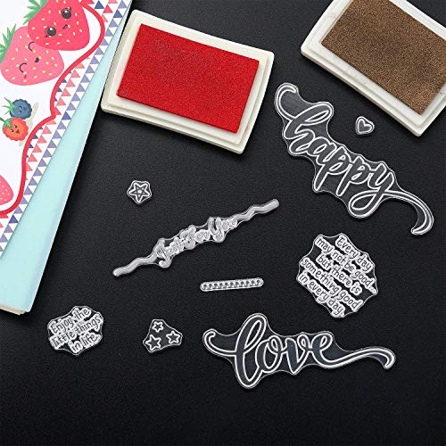 4 Sheets Words Clear Stamp Silicone Stamp Cards with Sentiments, Greeting Words Pattern for Thanksgiving Christmas Holiday Card Making and DIY Scrapbooking Journaling