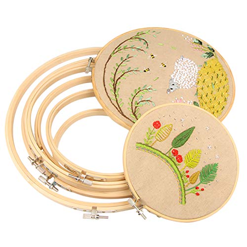 Similane 5 Pieces Embroidery Hoops Bamboo Circle Cross Stitch Hoop Ring 5 inch to 10 inch for Embroidery and Cross Stitch