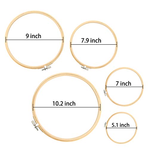 Similane 5 Pieces Embroidery Hoops Bamboo Circle Cross Stitch Hoop Ring 5 inch to 10 inch for Embroidery and Cross Stitch