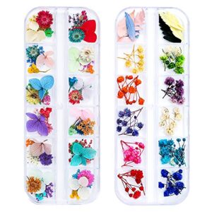 ifancer 108 pcs dried flowers for resin nail art 62 colors 3d dry flowers for nails 2 boxes small tiny dried flowers for nail art little pressed real natural flower nail art design decoration supplies