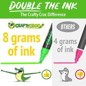 Crafty Croc Liquid Chalk Markers, 10 Pack of Neon Chalk Pens, for Nonporous Chalkboards, Bistro Boards, Glass and Windows