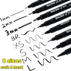 Dyvicl Hand Lettering Pens, Calligraphy Brush Pens Art Markers for Beginners Writing, Sketching, Art Drawing, Illustration, Scrapbooking, Journaling, Black Ink Pen Set, 8 Sizes