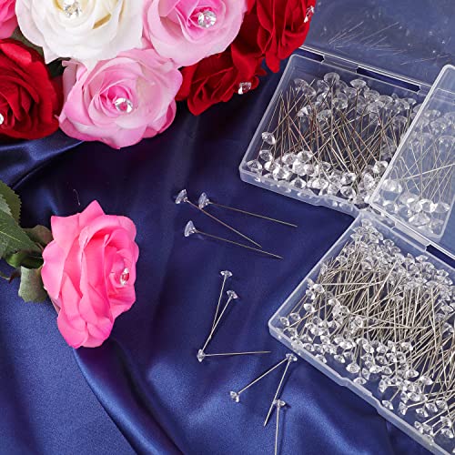 400 PCS Bouquet Pins Flower Pins, Straight Pins Clear Sewing Pins Crystal Diamond Head Pins for Craft Wedding Jewelry Decoration (2.1''/1.5'')