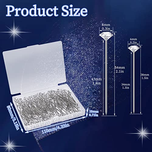 400 PCS Bouquet Pins Flower Pins, Straight Pins Clear Sewing Pins Crystal Diamond Head Pins for Craft Wedding Jewelry Decoration (2.1''/1.5'')