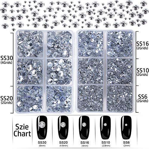 LPBeads 6400 Pieces Hotfix Rhinestones Clear Flat Back 5 Mixed Sizes Crystal Round Glass Gems with Tweezers and Picking Rhinestones Pen