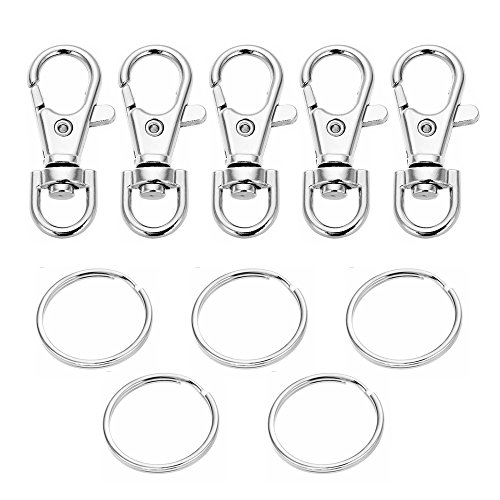 5 Set Key Chain Key Rings Metal Swivel Clasps Snap-On Keychain Ring Hook Spring Clip Snap Hook Lobster Clasp for Keys, Lanyards Jewelry Findings, Round Edged