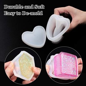 Box Resin Molds, Jewelry Box Molds with Heart Shape Silicone Resin Mold, Hexagon Storage Box Mold and Square Epoxy Molds for Making Resin Molds