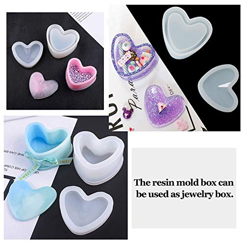 Box Resin Molds, Jewelry Box Molds with Heart Shape Silicone Resin Mold, Hexagon Storage Box Mold and Square Epoxy Molds for Making Resin Molds