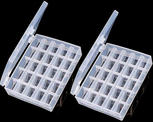 Bobbin Box，Machine Bobbin Organizer Plastic Case，Transparent 25 Slots Empty Bobbins Spools Box，Sewing Craft Plastic Case Storage Box for Sewing Machine (2-Pack)