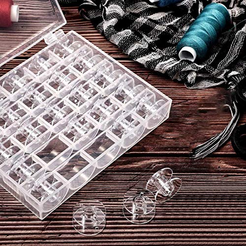 Bobbin Box，Machine Bobbin Organizer Plastic Case，Transparent 25 Slots Empty Bobbins Spools Box，Sewing Craft Plastic Case Storage Box for Sewing Machine (2-Pack)