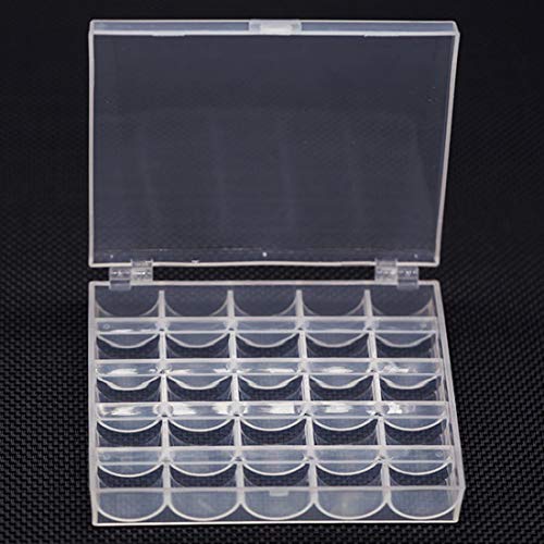 Bobbin Box，Machine Bobbin Organizer Plastic Case，Transparent 25 Slots Empty Bobbins Spools Box，Sewing Craft Plastic Case Storage Box for Sewing Machine (2-Pack)