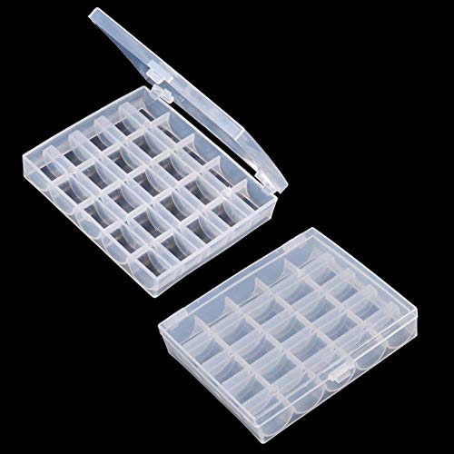 Bobbin Box，Machine Bobbin Organizer Plastic Case，Transparent 25 Slots Empty Bobbins Spools Box，Sewing Craft Plastic Case Storage Box for Sewing Machine (2-Pack)