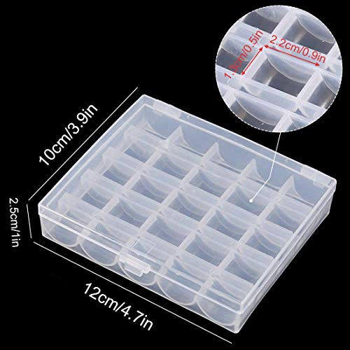 Bobbin Box，Machine Bobbin Organizer Plastic Case，Transparent 25 Slots Empty Bobbins Spools Box，Sewing Craft Plastic Case Storage Box for Sewing Machine (2-Pack)