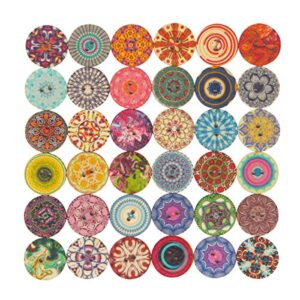 mahaohao 100pcs mixed random flower painting round 2 holes wood wooden buttons for sewing crafting 20mm