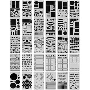 30 pcs journal stencils, planner stencils for bullet dot journal notebook diary scrapbook drawing template dot journal stencil 4×7 inch