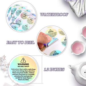 Zonon Holographic Candle Warning Labels Candle Jar Container Stickers Wax Melting Safety Stickers for Candle Jars Tins Containers Candle Making Supplies (240)