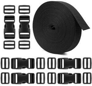 buckle straps 1 inch, webbing straps polypropylene 11 yards, 6 pcs adjustable side release plastic buckles, 12 pcs tri-glide slide clip, heavy duty straps with buckles