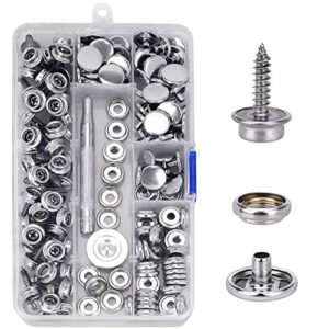 cenoz 150 pcs canvas snap kit tool, metal screws snaps marine grade 3/8″ socket stainless steel boat canvas snaps with 2 pcs setting tool for boat cover furniture (150 pcs)