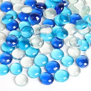 futureplusx flat glass marbles 1lb, 100pcs fill 0.3l vol. premium blue mixed color flat gems fish tank rocks vase filler beads table scatter décor