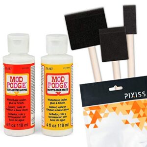 mod podge decoupage starter kit, gloss and matte medium with 3 pixiss foam brushes, waterproof for puzzles, wood and more