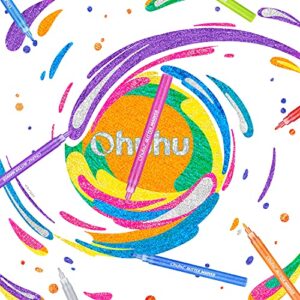 Ohuhu Glitter Markers Pen 12 Glitter Colors Metallic Marker Fine Point Tip Water-based Ink for Kids Adults DIY Crafts Greeting Birthday Cards Making Poster Album Scrapbooking Mugs Wood