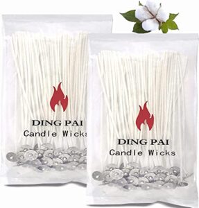 dingpai 100pcs cotton candle wicks, 6 inches low smoke pre-waxed candle wicks for candle making, candle diy